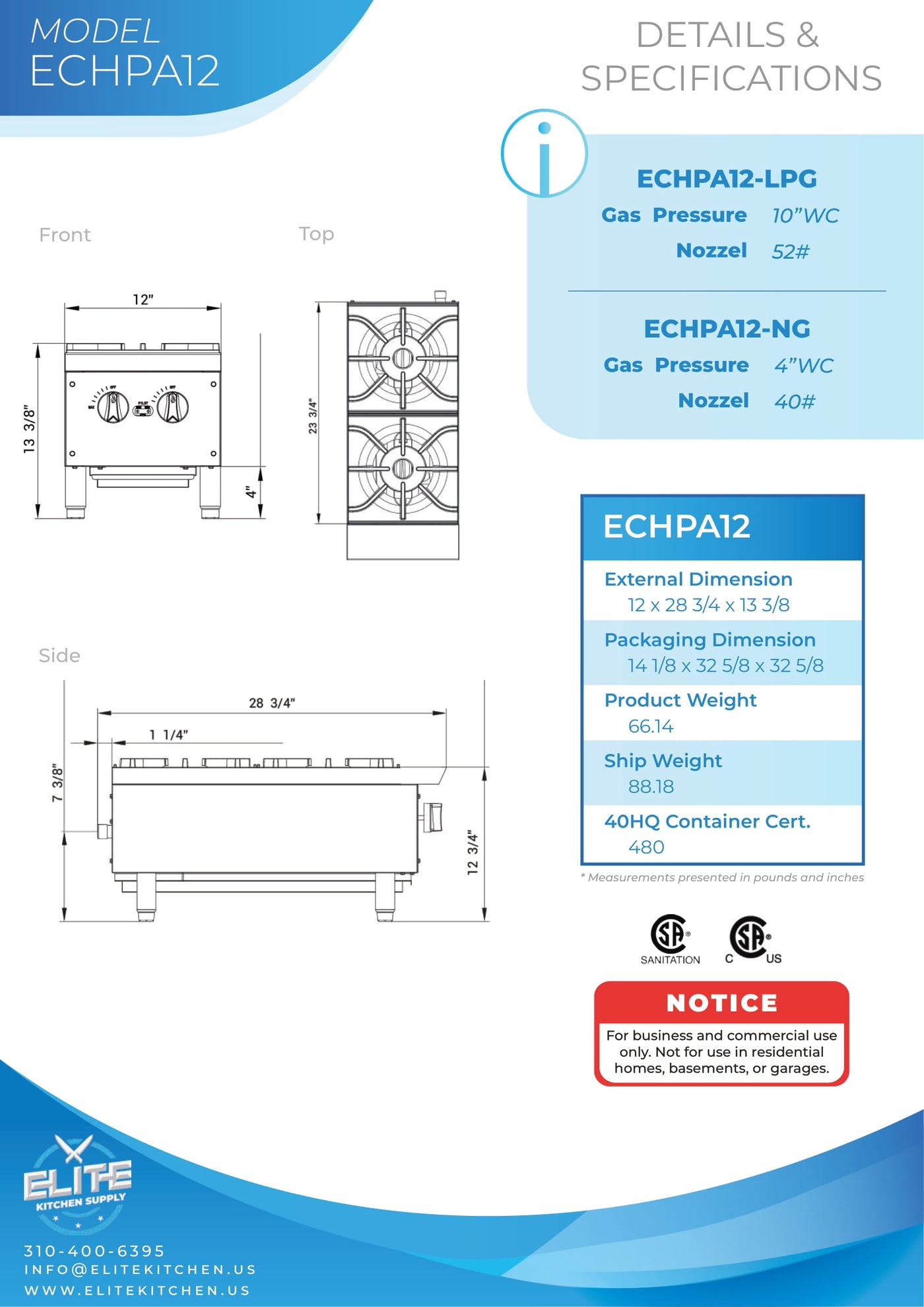 ECHPA12 12 in. 2-Burner Hot Plate – Elite Kitchen Supply