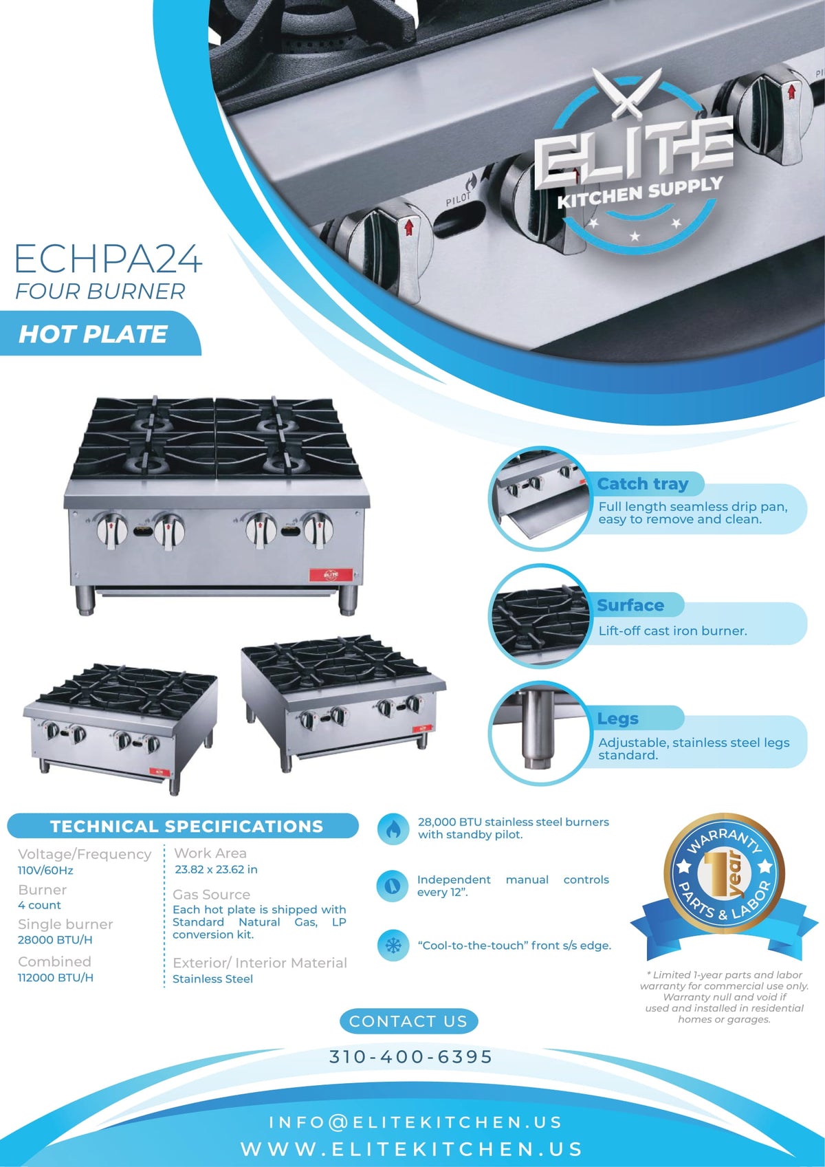 ECHPA24 24 in. 4-Burner Hot Plate – Elite Kitchen Supply