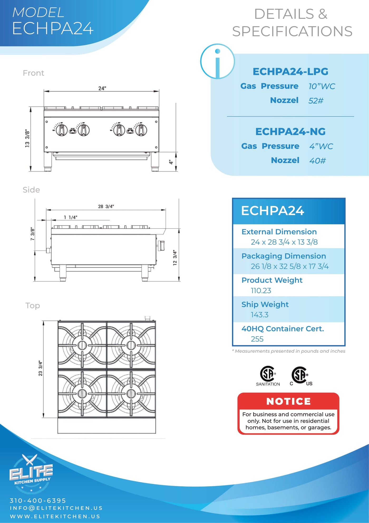 ECHPA24 24 in. 4-Burner Hot Plate – Elite Kitchen Supply